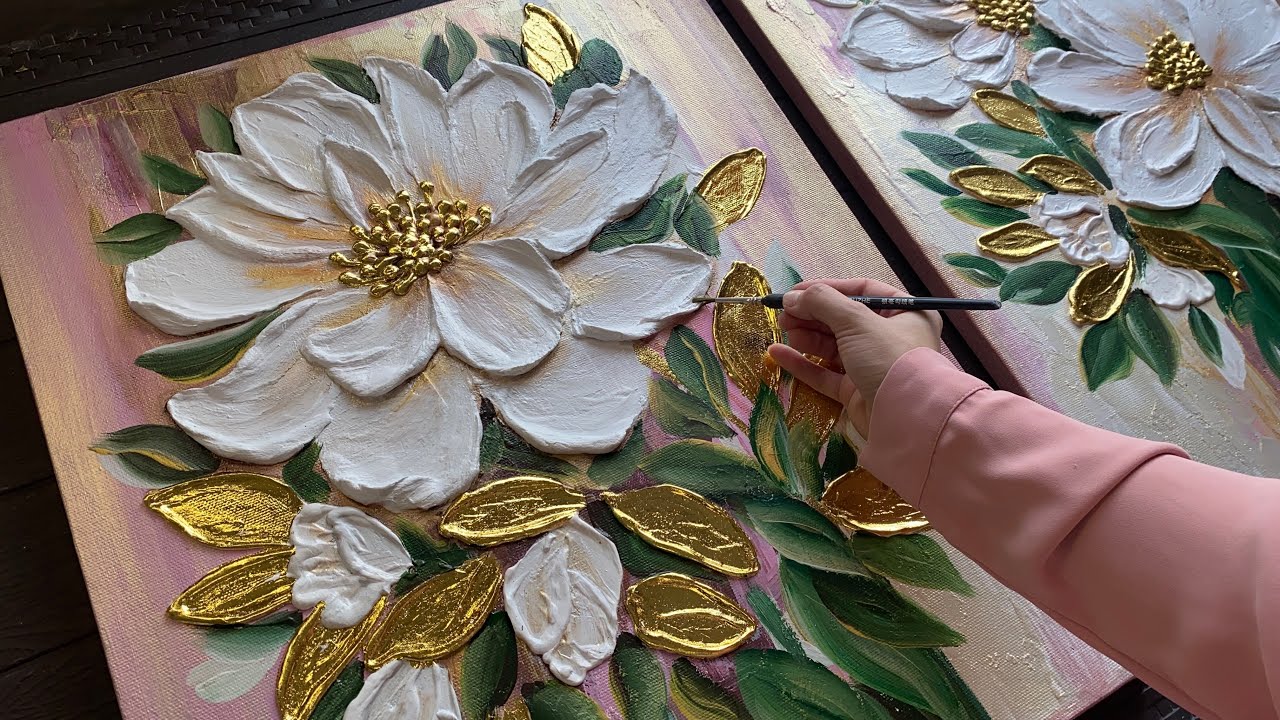 Creating 3d Flowers The Technique Of Texture Paste And Gold Youtube