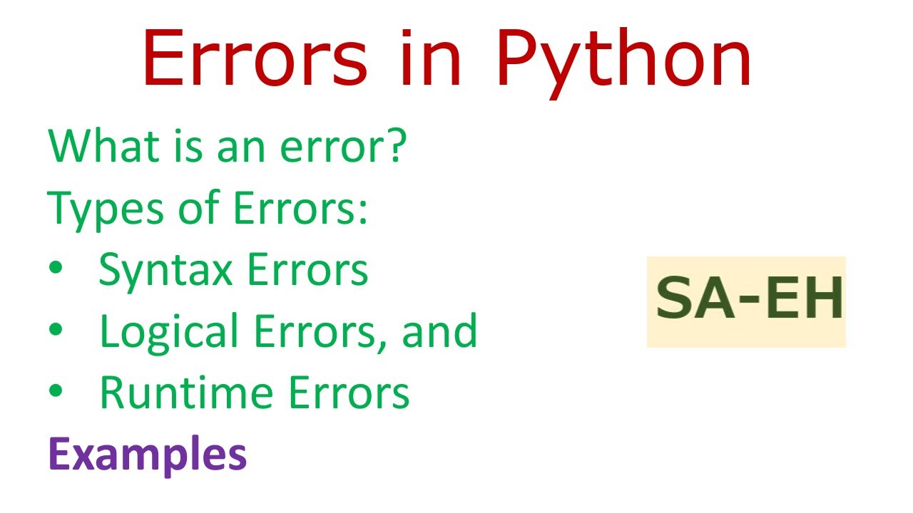 Errors In Python Syntax Errors Logical Errors Runtime Errors