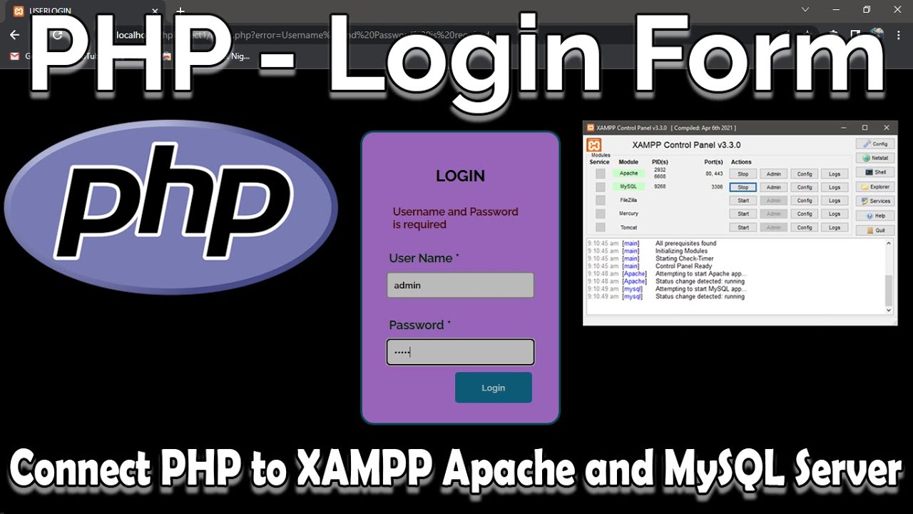 Php Programming Login Form Xampp Apache Server And Mysql Server