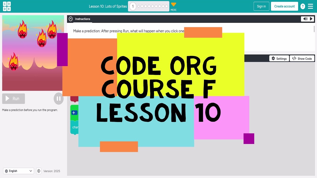 Code Org Course F Lesson 9 Lots Of Sprites Code Org Lesson 9 Answers