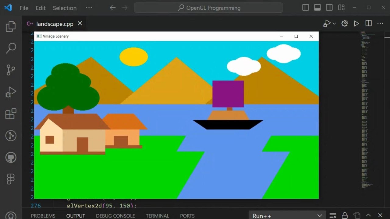 Village Scenery With Source Code Computer Graphics Project Using
