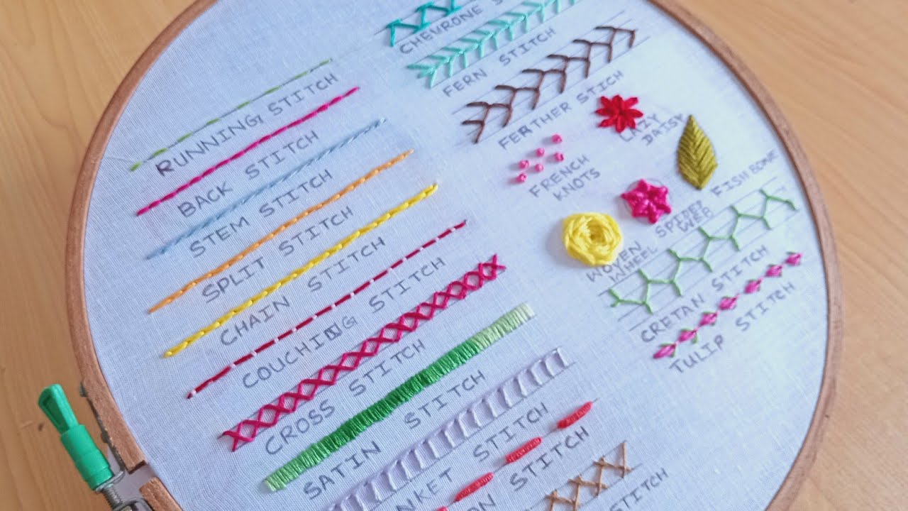 21 Basic Hand Embroidery Stitches Sampler That Absolute Beginners Youtube