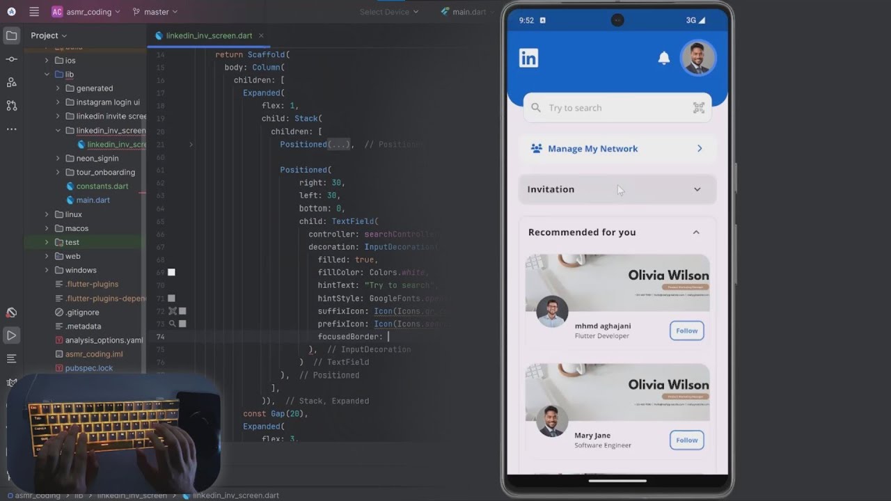Asmr Coding Linkedin Ui With Flutter No Talking Youtube