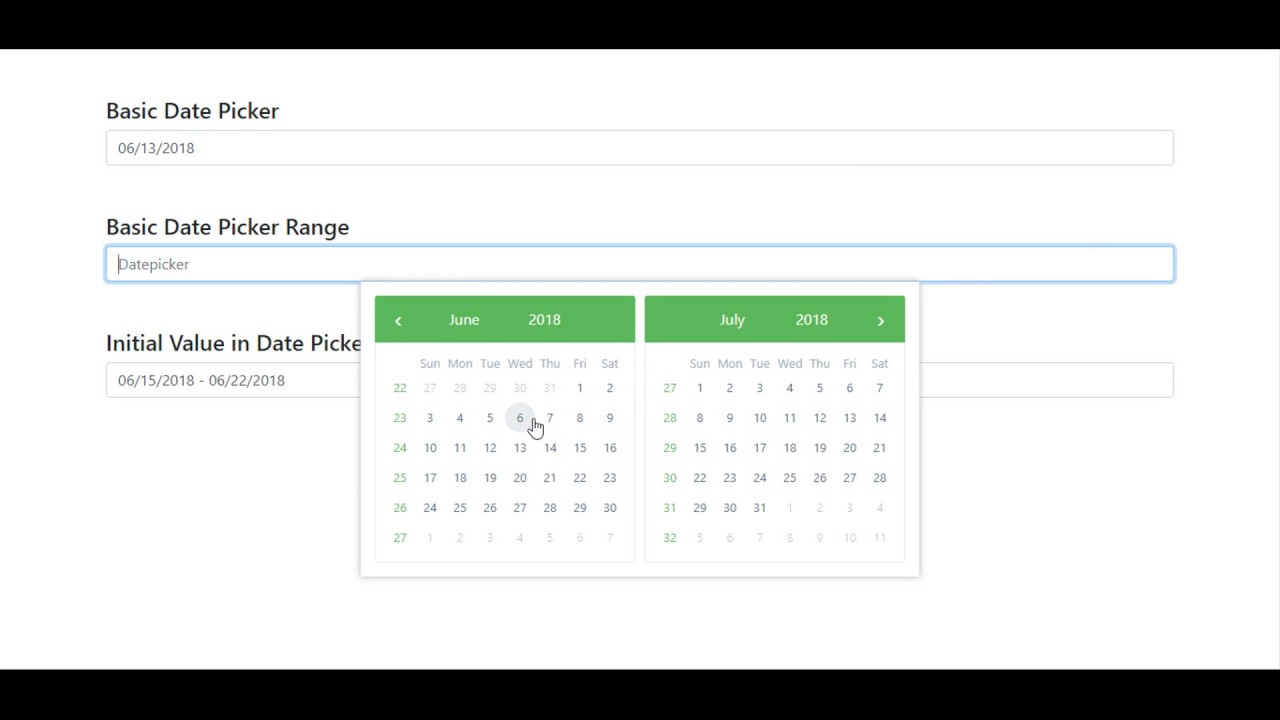 Datepicker Date Picker Range Youtube