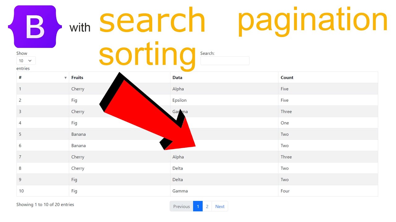 Responsive Bootstrap Table With Pagination Search And Sorting With