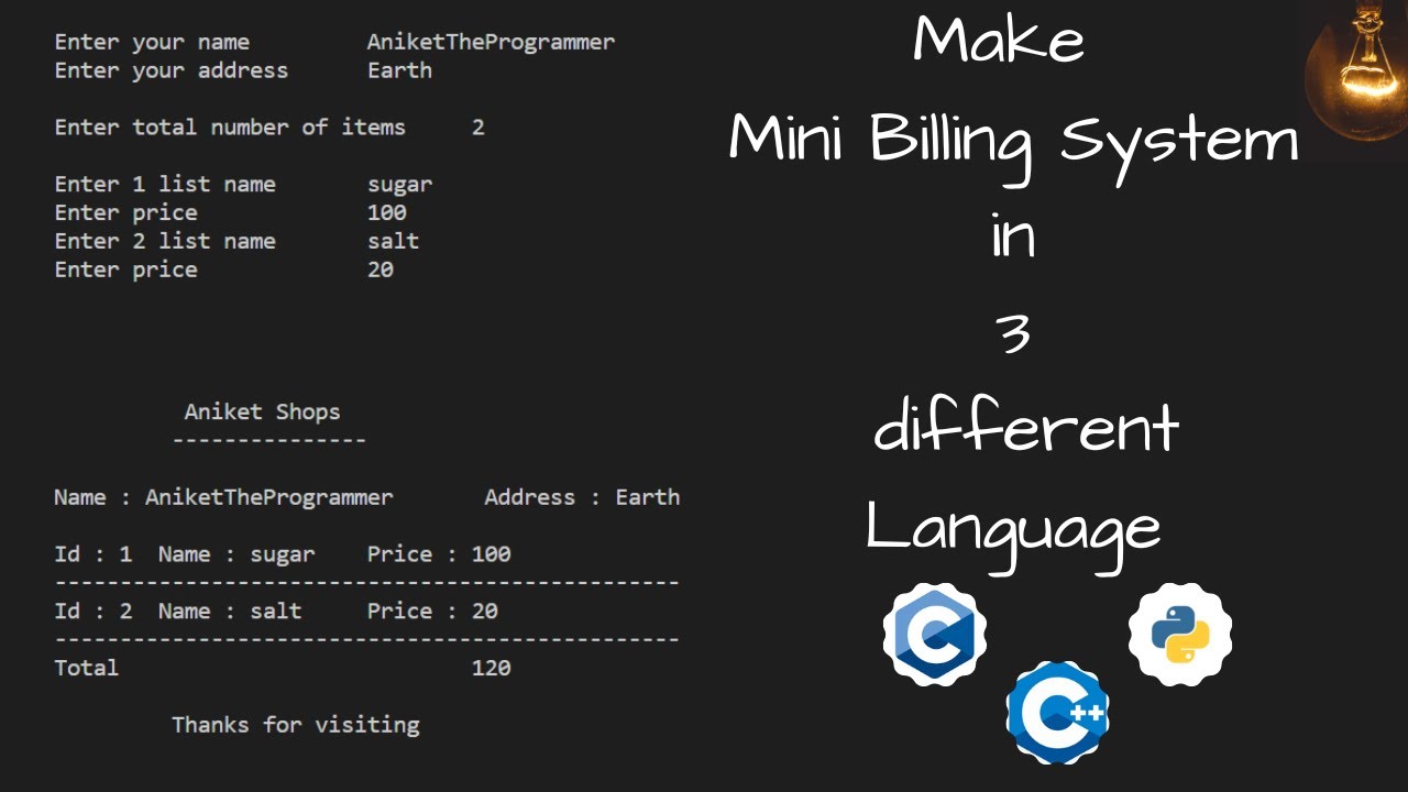 Billing System 3 Different Programming Language C Cpp Python