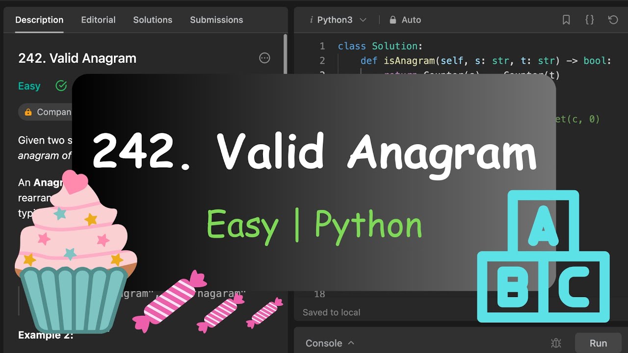 Leetcode 242 Valid Anagram Easy Python Youtube