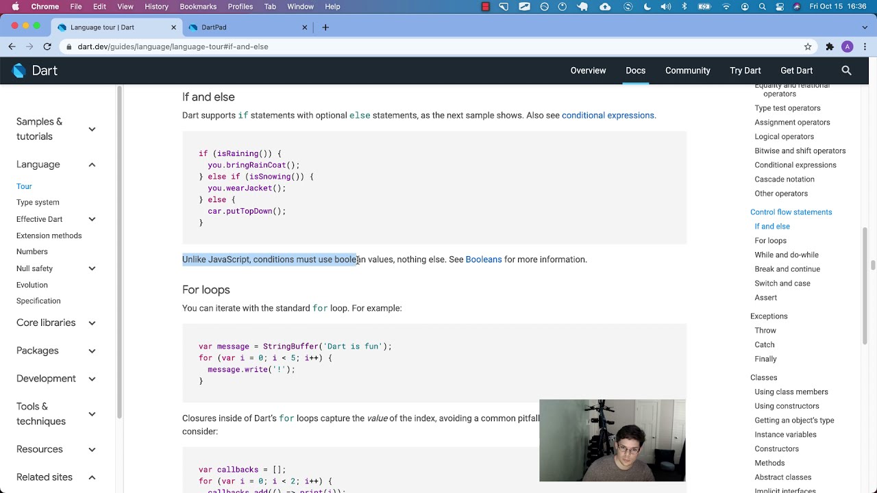 Dart Language Tour Control Flow Statements If And Else Youtube