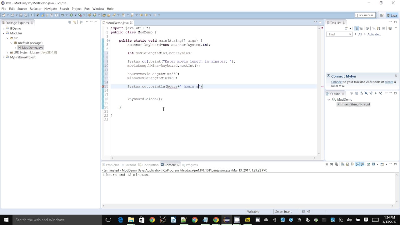 Java Eclipse Modulus Operator Demo Youtube
