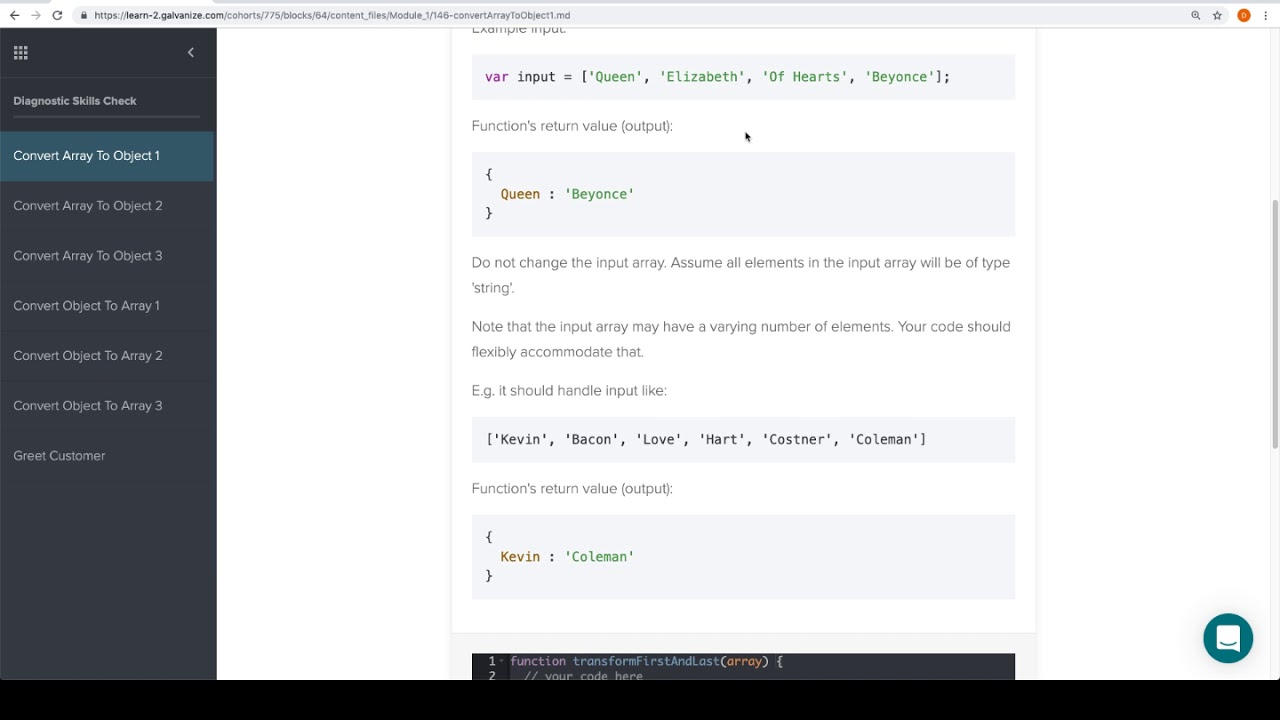 Module 1 Diagnostic Array To Object 1 Youtube