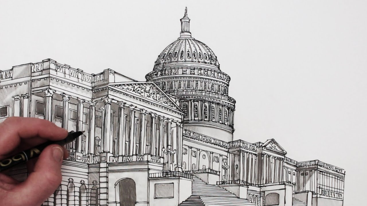 How To Draw Buildings The United States Capitol Building Youtube