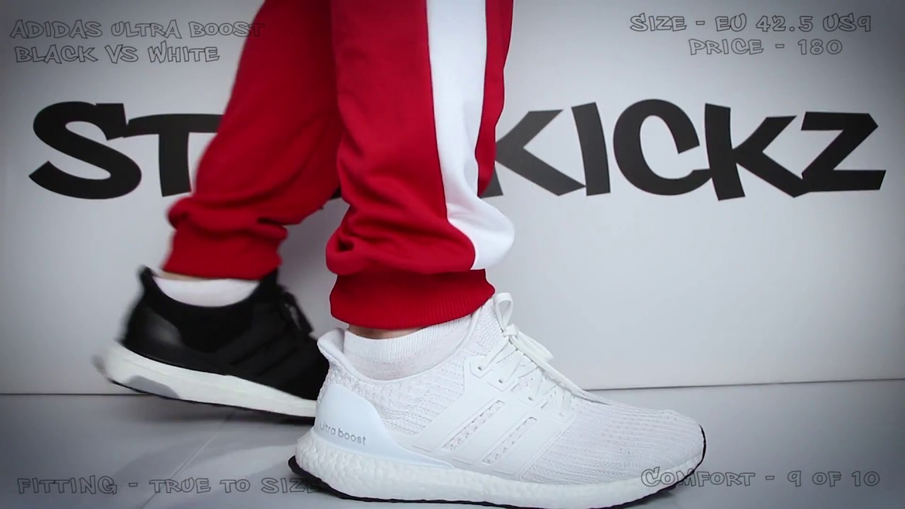 Adidas Ultra Boost 4 0 Triple White Vs Core Black On Feet