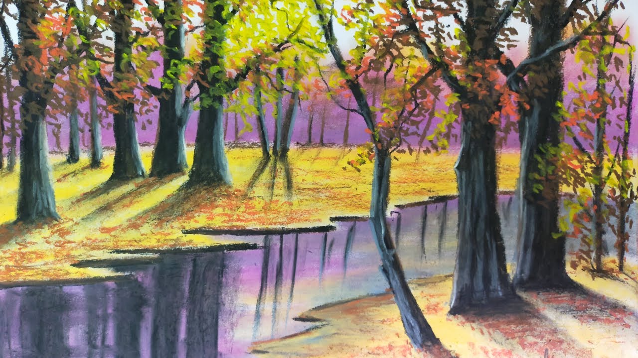 Forest Scenery Best Oil Pastel Drawing