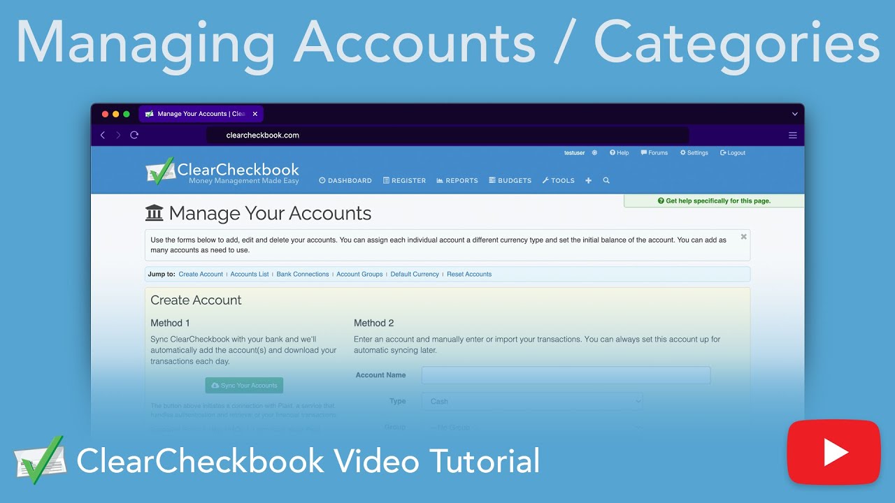 Account And Category Management Clearcheckbook Youtube