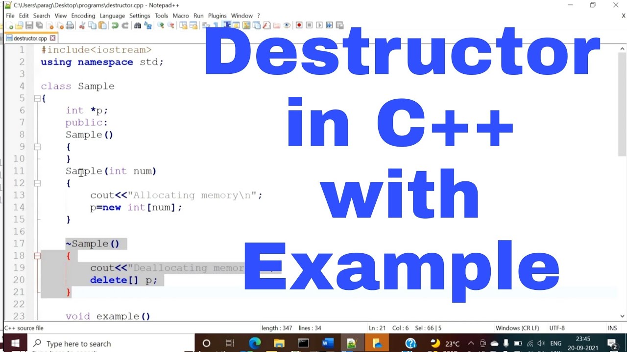 Destructor In C With Example Destructor In C Oop Youtube