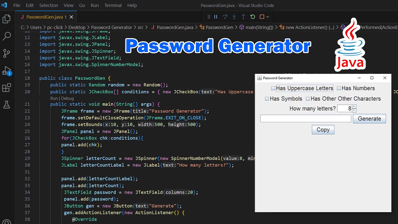 Creating A Gui Password Generator In Java No Voice Over Youtube