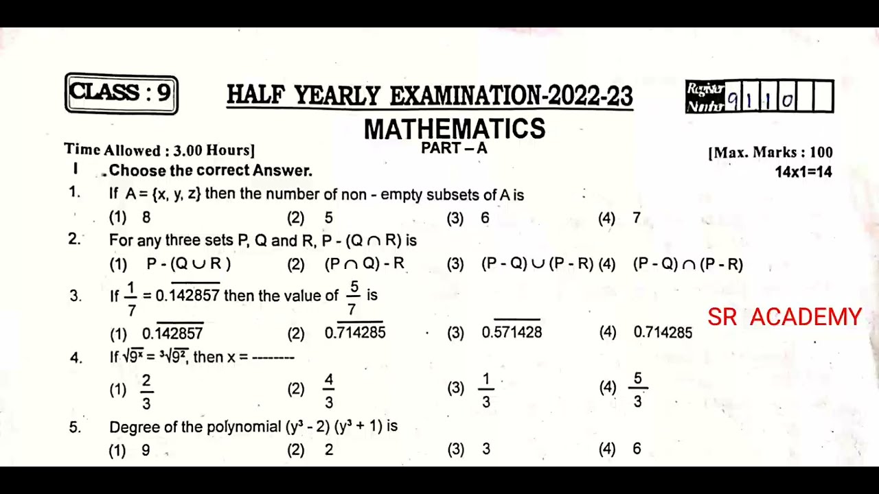 Class 9 Maths Half Yearly Question Paper 2022 23 At Carlo Simmons Blog