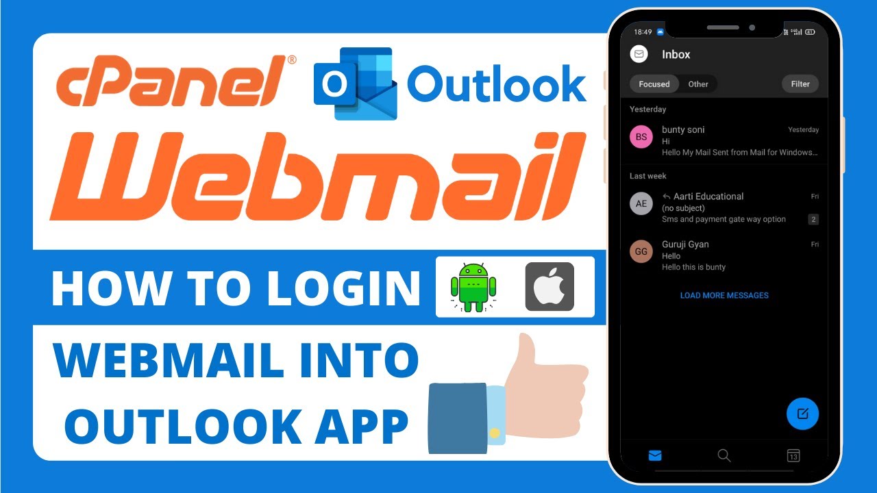 Cpanel Webmail Email Login Into Outlook Android Ios App Youtube