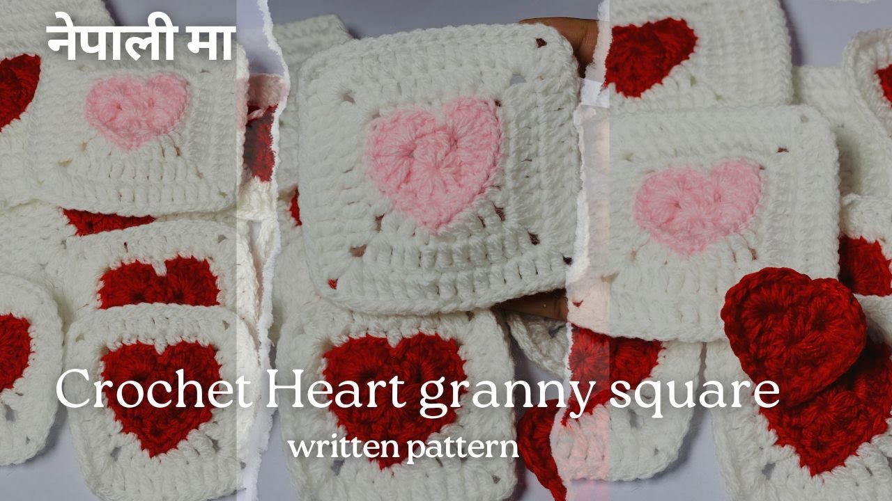 Crochet Heart Granny Square Tutorial Easy Written Pattern For