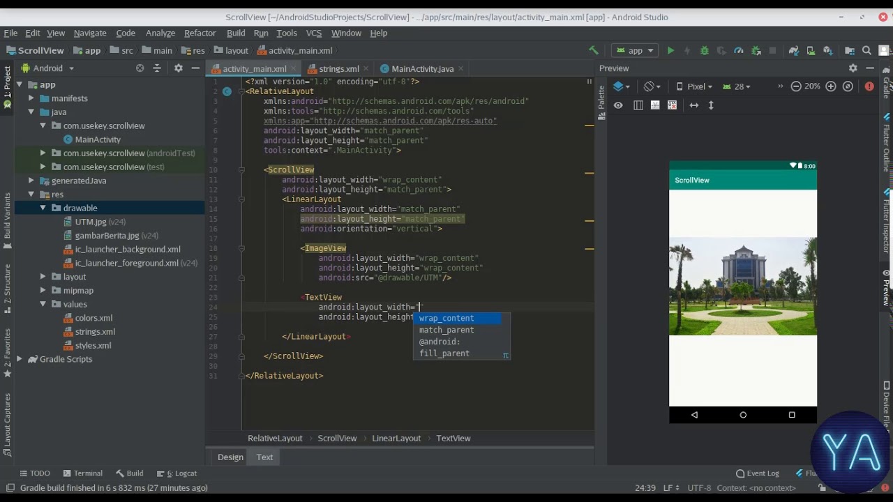 Tutorial Android Studio Scrollview Youtube
