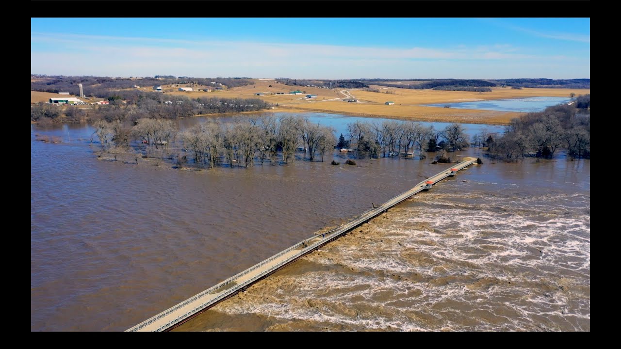 Aerial Drone Footage Of Flood In Eastern Nebraska Platte River