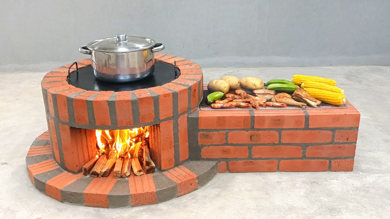 How To Make A 2 In 1 Wood Stove From Red Brick And Cement Is Simple And