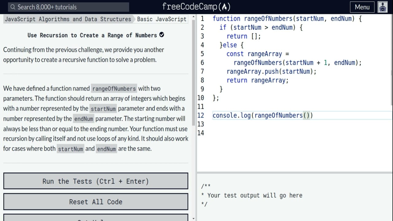 Lesson 113 Basic Javascript Use Recursion To Create A Range Of