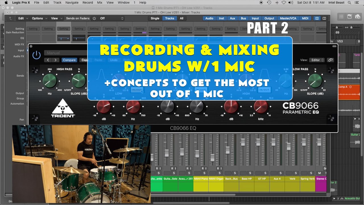 Recording Mixing Drums W 1 Microphone Pt2 Overhead Mic Youtube