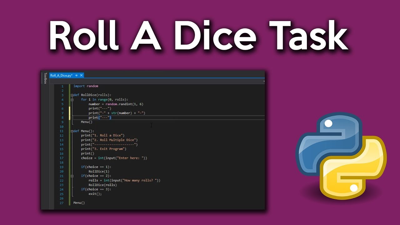 Python Tutorial 4 Simple Roll A Dice Task Youtube