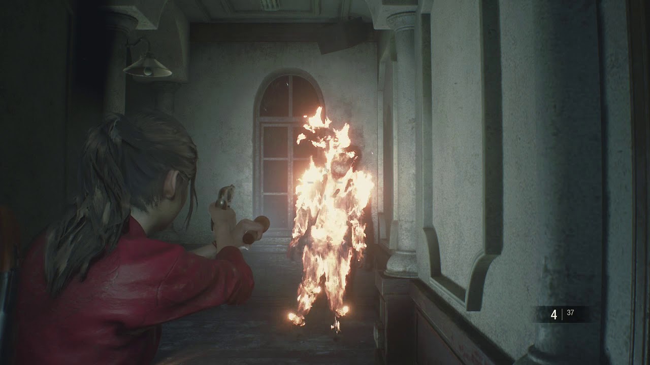 Resident Evil 2 Defeat Flaming Zombies Youtube