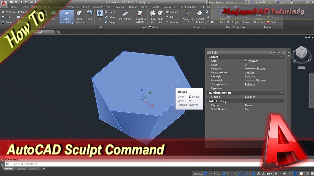 Autocad Sculpt Command Convert 3d Surface Into 3d Solid Youtube
