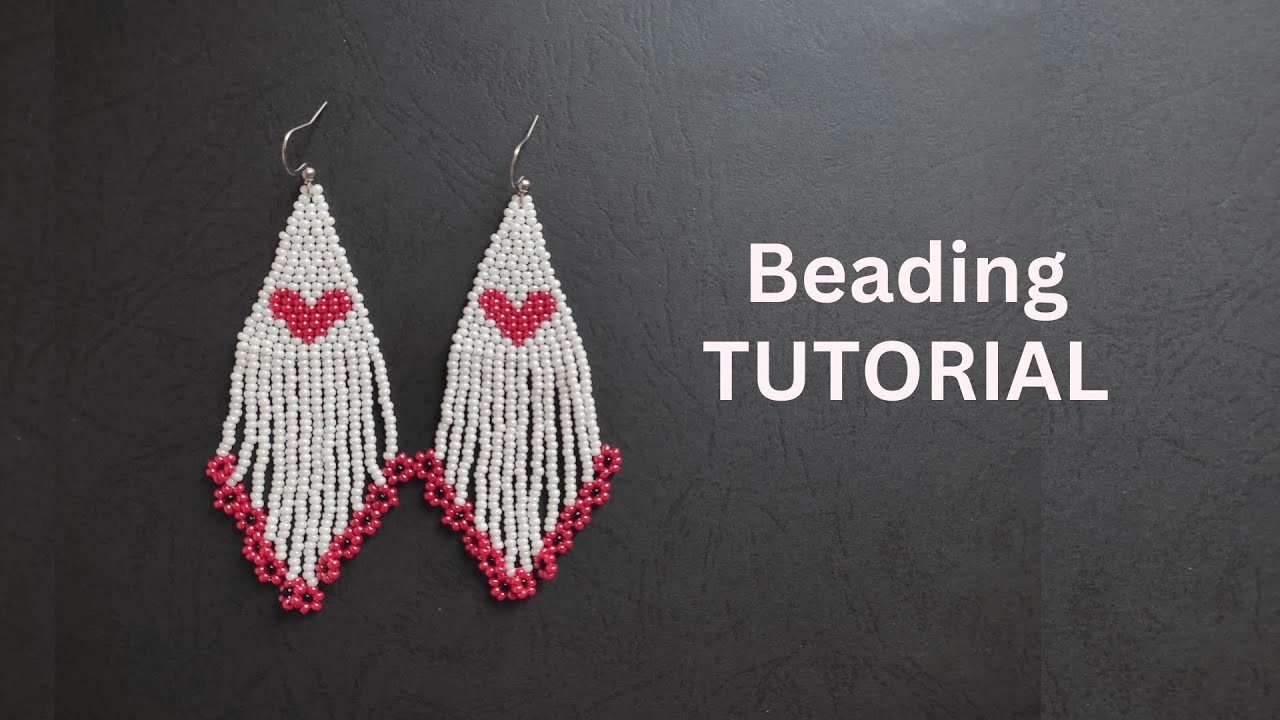 Seed Bead Fringe Earrings With Heart And Flowers Beading Tutorial For