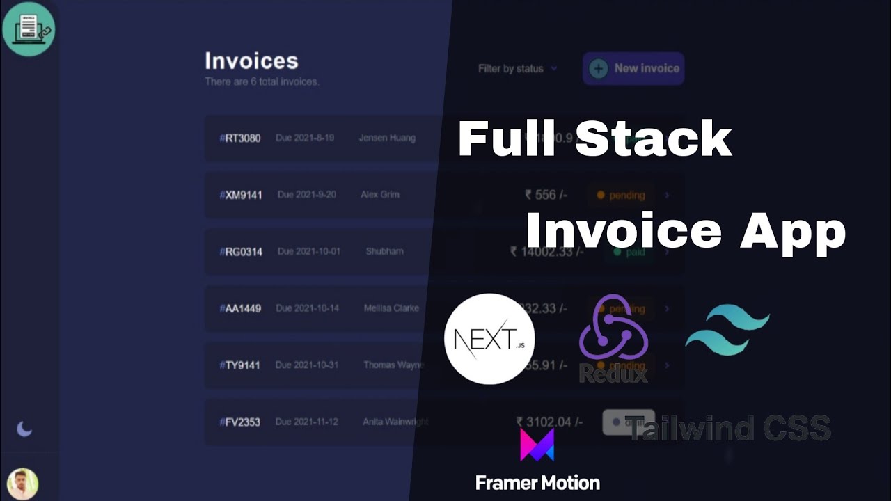 Full Stack Invoice App Using React Js Tailwind Css And Framer Motion
