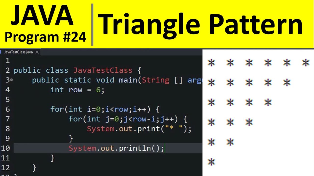 Java Program 24 Print Downward Triangle Star Pattern In Java Youtube