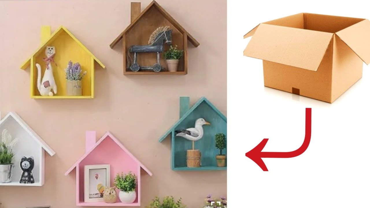 How To Make Hut Shape Wall Shelf Using Cardboard Easy Wall Decor Ideas