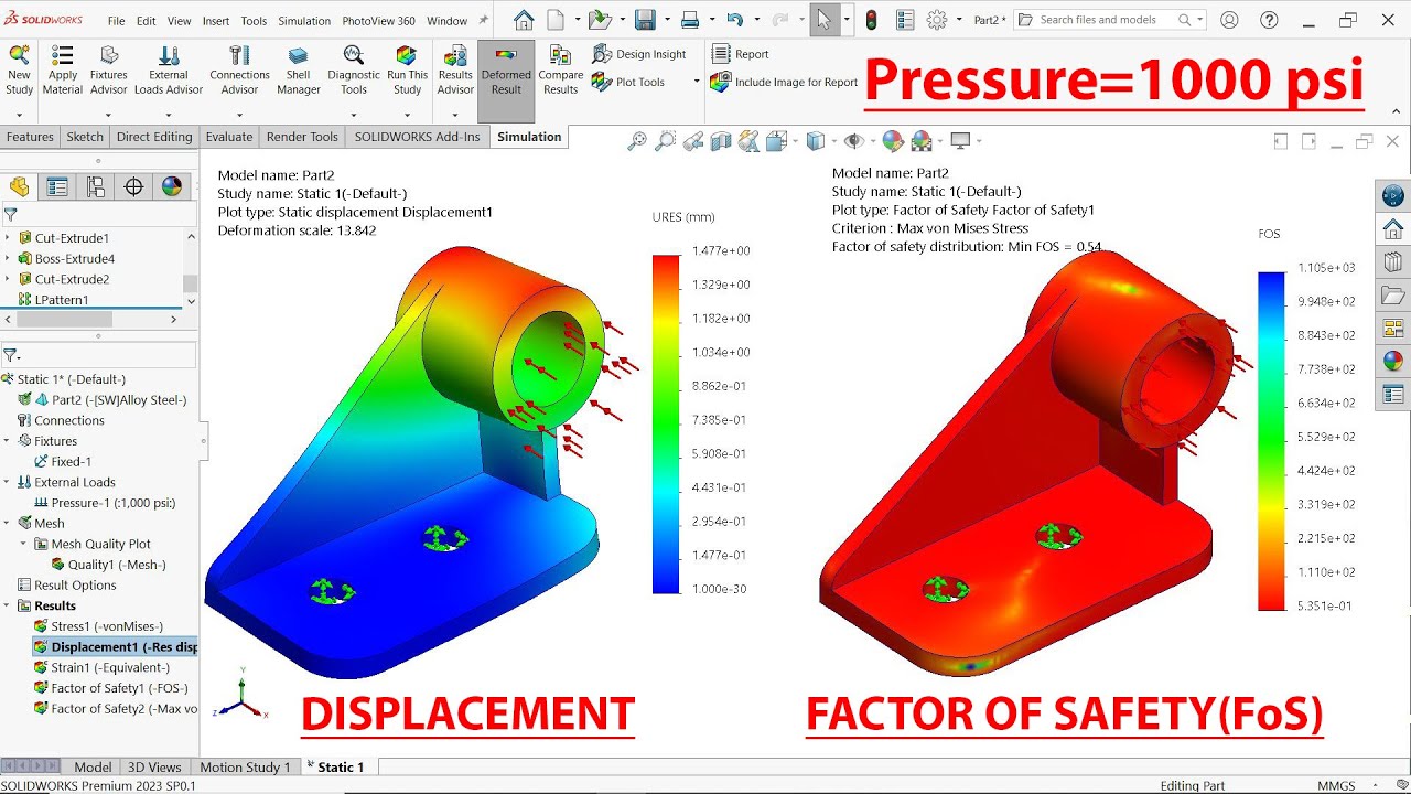 Solidworks Simulation Static Analysis Of Bracket Youtube