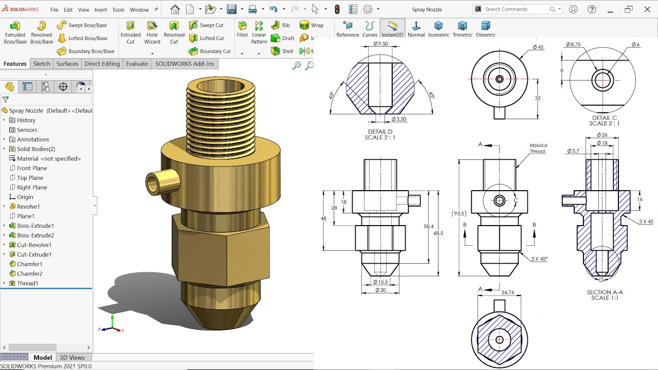 Solidworks Tutorial Spray Nozzle Youtube