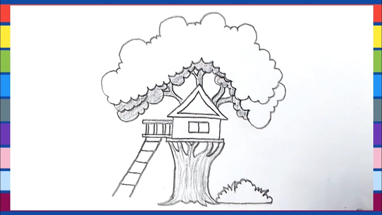 How To Draw Tree House Beautiful Drawing Youtube