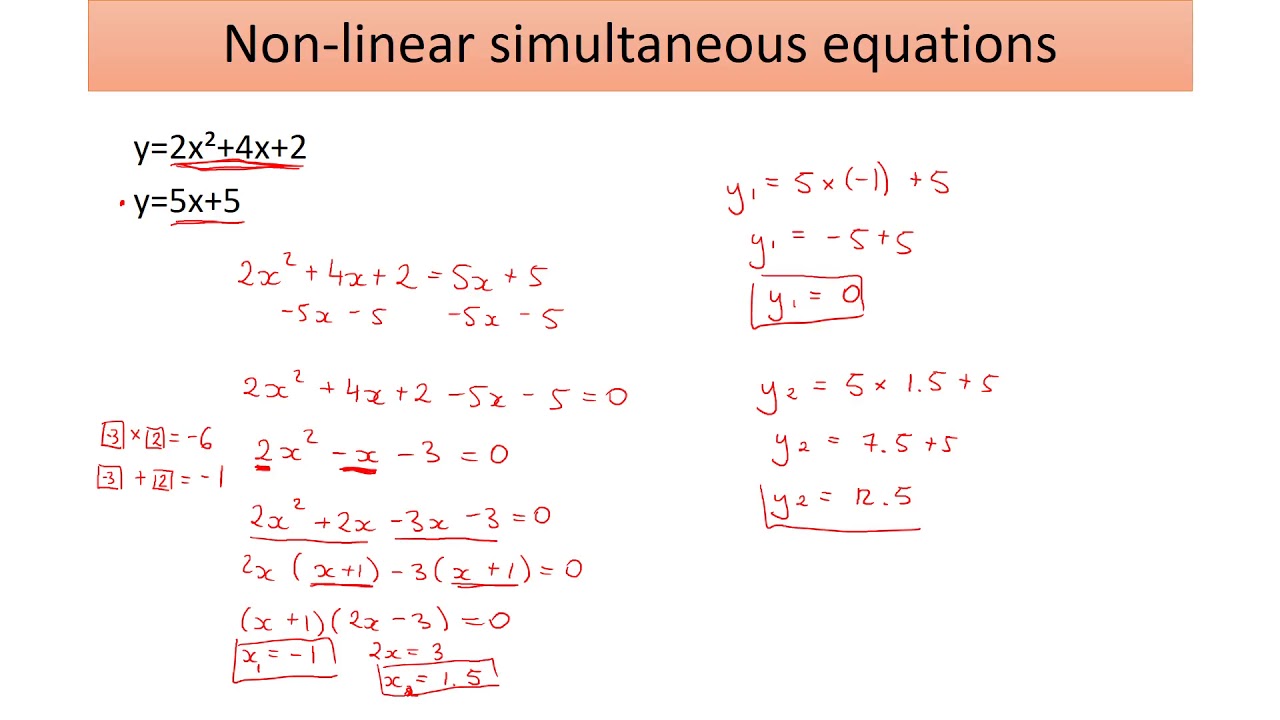 Non Linear Simultaneous Equations Youtube