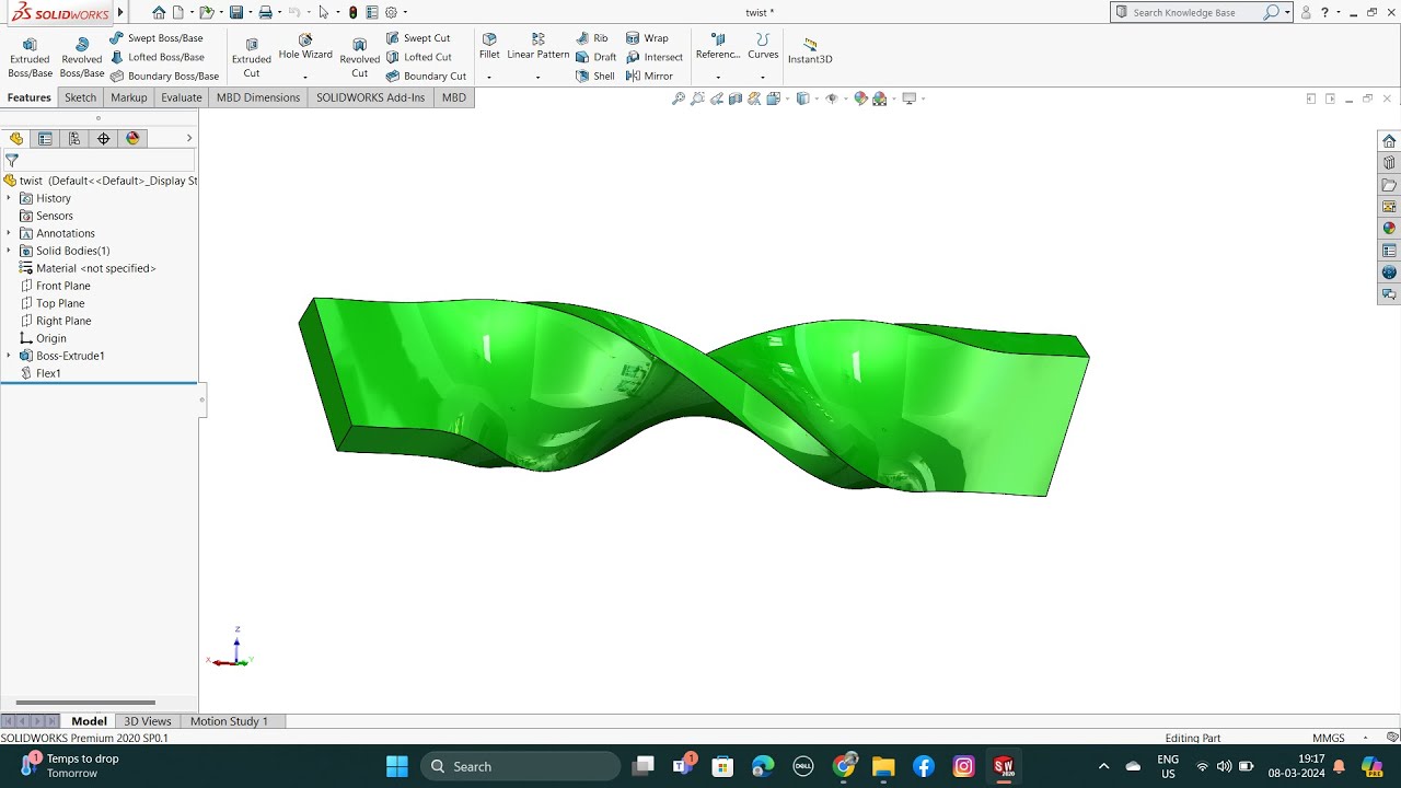 Solidworks Tutorial How To Use Flex Features How To Twist In