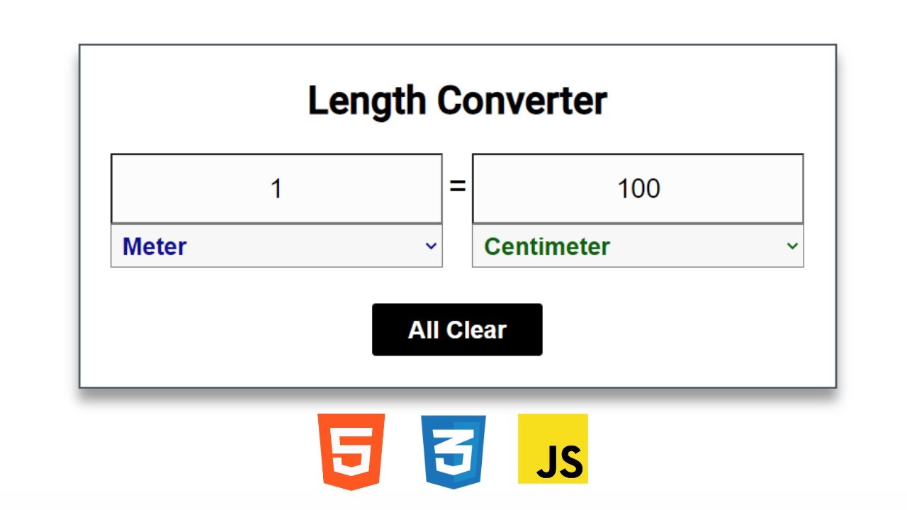 Length Converter Using Html Css And Javascript Youtube