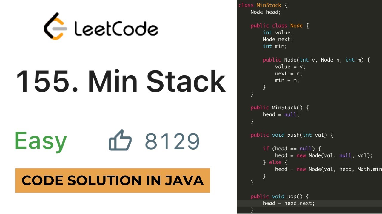 Min Stack Code Solution In Java Leetcode Youtube