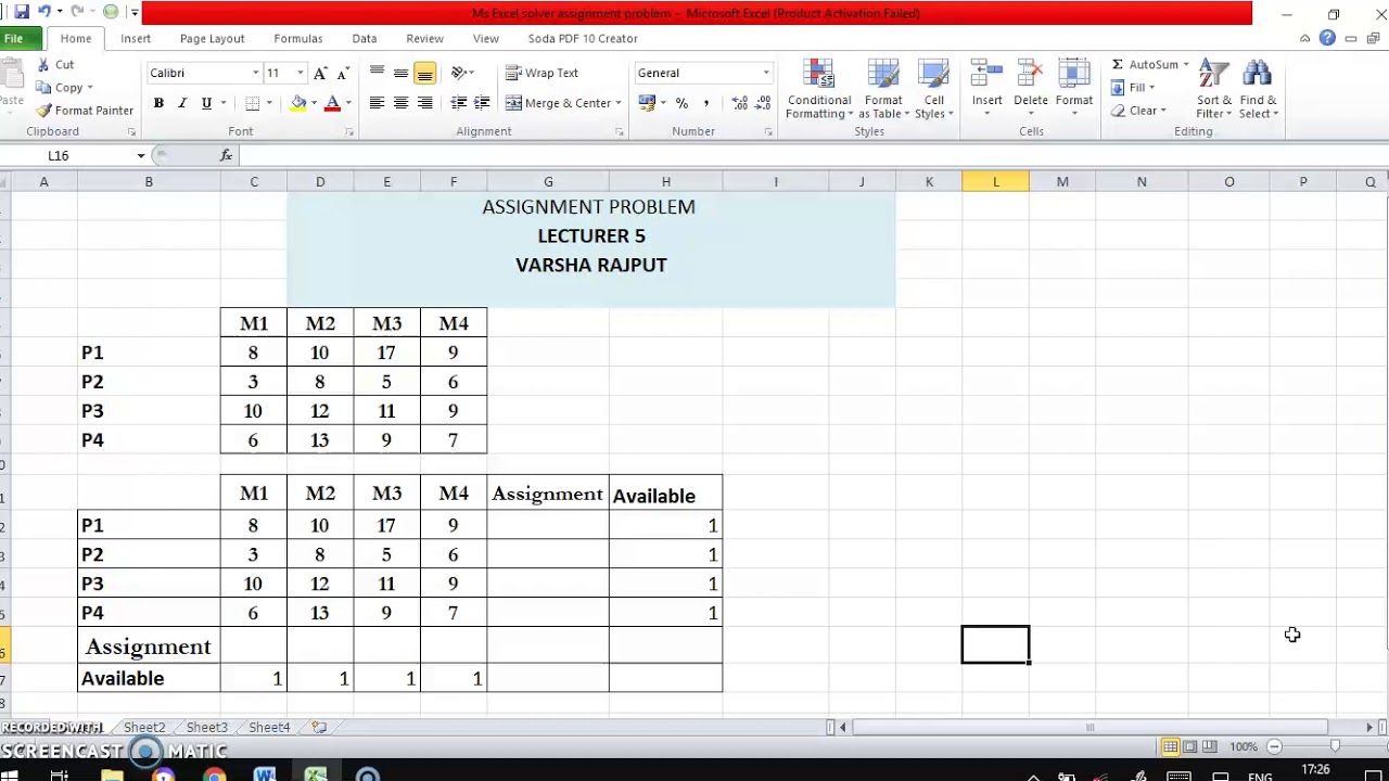 Assignment Problem 5 Using Ms Excel Solver Youtube