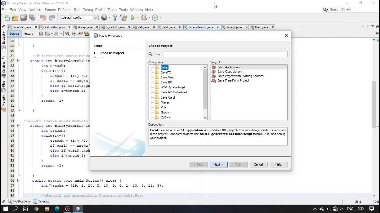 Binary Search Di Java Netbeans Youtube