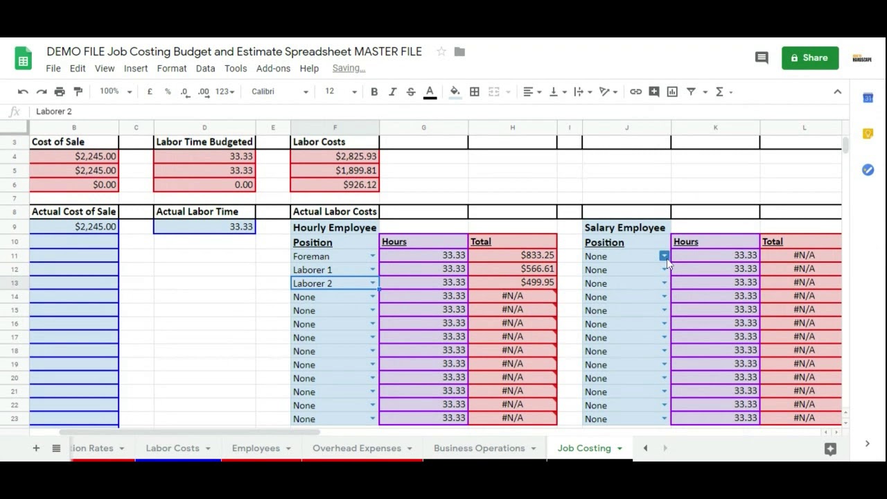 Job Cost Analysis Spreadsheet Within Job Costing Concepts