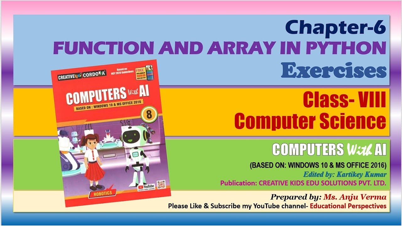 Function And Array In Python Answers Exercises Class 8 Computer Ch