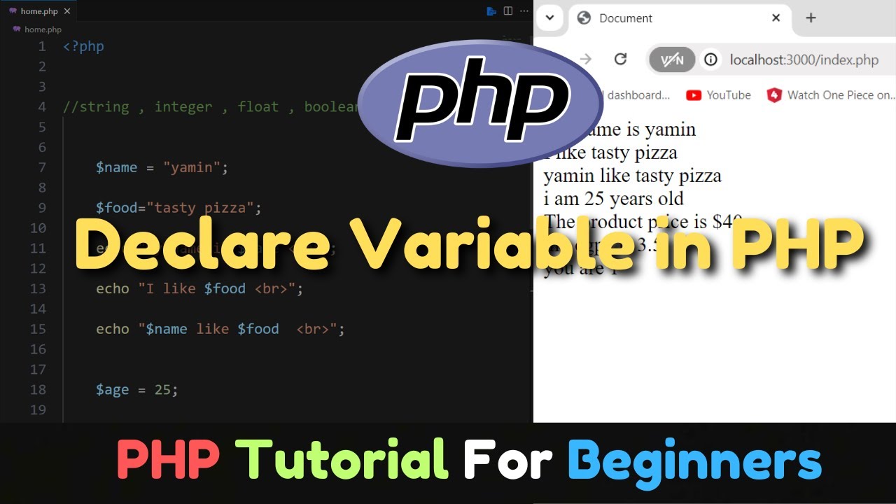 How To Declare Variable In Php Php Tutorial For Beginners Youtube