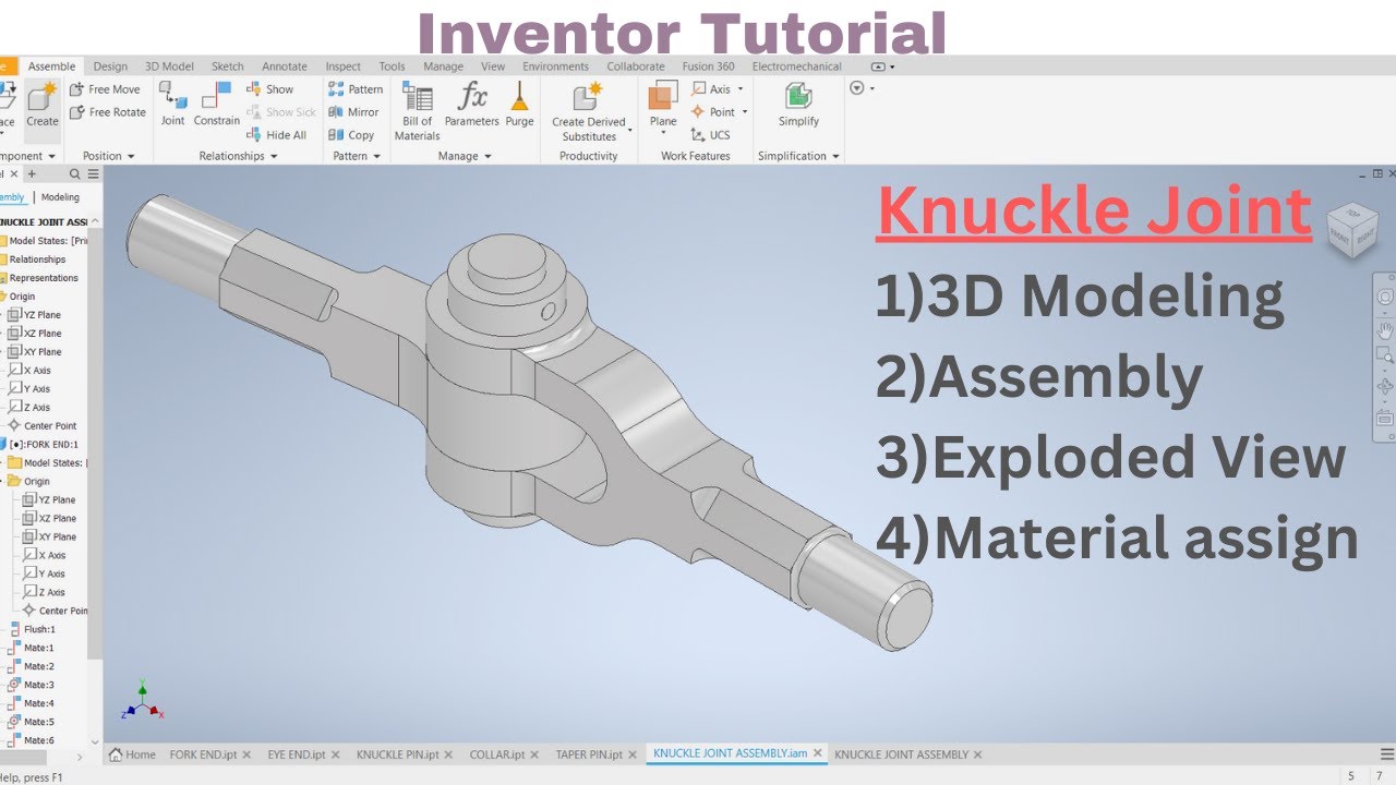 Autodesk Inventor Tutorial Knuckle Joint 3d Modeling Assembly