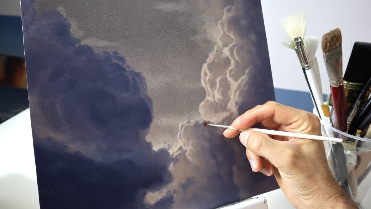 How To Paint Clouds Realistic Storm Cloud Painting Tutorial Youtube