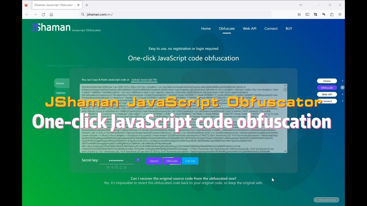 Jshaman Javascript Obfuscator One Click Javascript Code Obfuscation